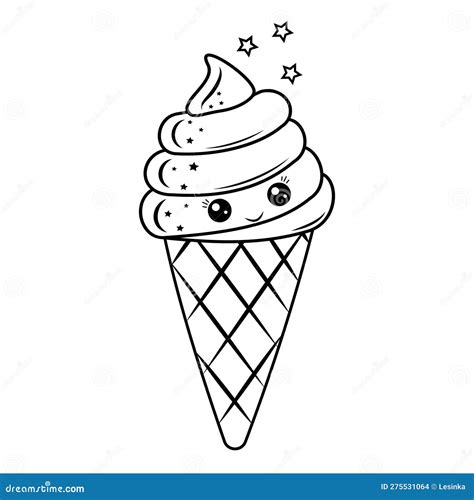 Helado De Postre Kawaii En Una Taza De Waffle Ilustración Vectorial De