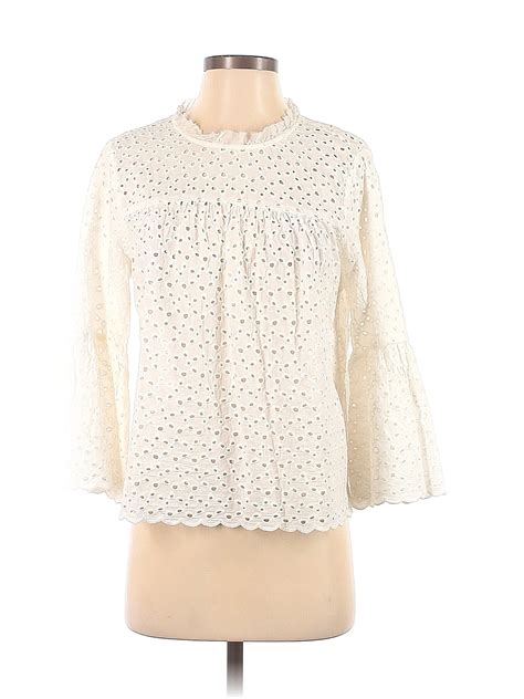 Velvet By Graham And Spencer 100 Cotton Polka Dots Ivory Long Sleeve Top