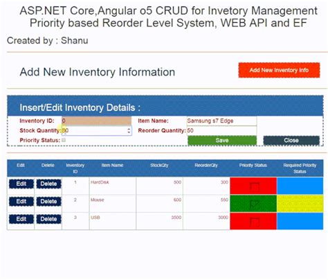 angular5 asp core crud for inventory management using ef and web
