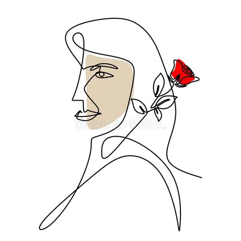 Abstract Vector Face With Flowers Line Drawing Flower Bouquet In Woman