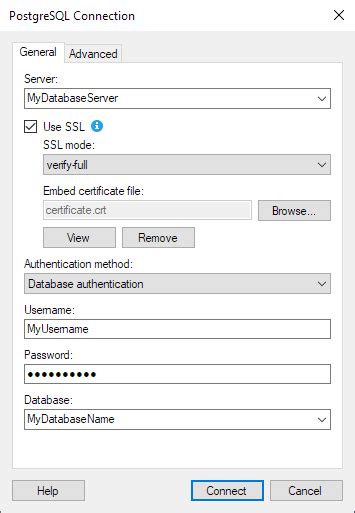 details on postgresql connection