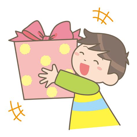 プレゼントをもらって喜んでいる子どものイラスト🎨【フリー素材】｜看護roo [カンゴルー]