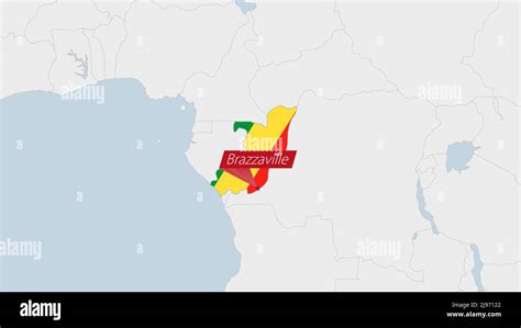 Congo Map Highlighted In Congo Flag Colors And Pin Of Country Capital