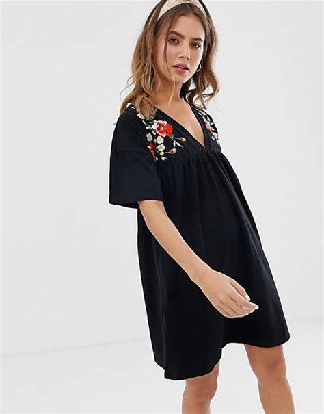 Asos Design Embroidered Ultimate Cotton Smock Dress Asos