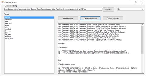 generating code for simple sql server data access without entity