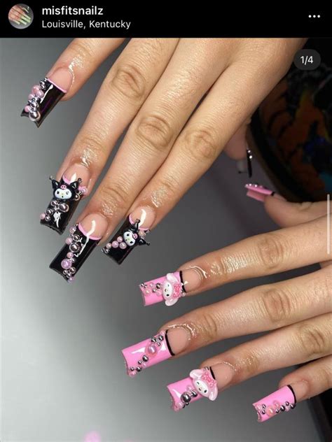 Kuromi And Melody Nails Unique Acrylic Nails Nails Pink Acrylic Nails