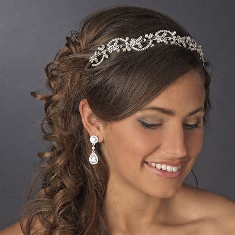 Crystal And Pearl Floral Tiara Headband Elegant Bridal Hair Accessories