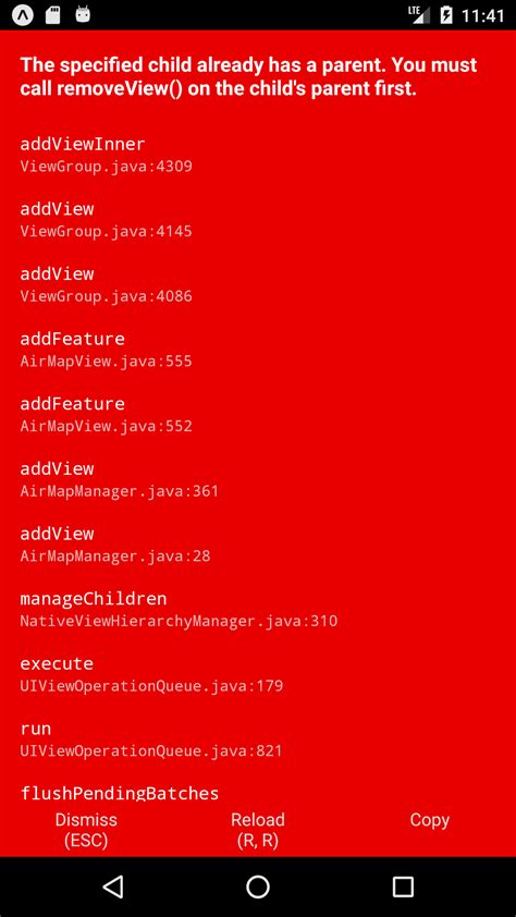 render react native error with android stack overflow