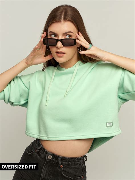 Buy Official Tss Originals Mint Green Women Cropped Oversized Hoodies