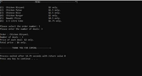 restaurant menu in c with source code source code project