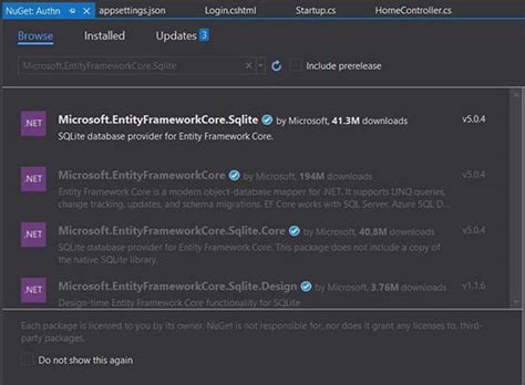 add sqlite db to asp core using ef core code first