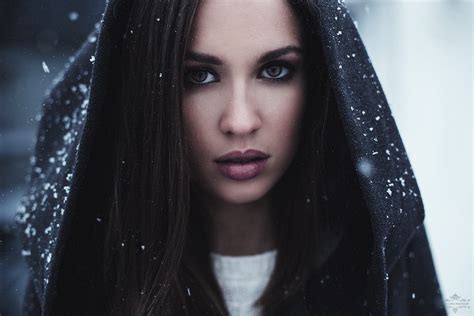 Face Black Women Model Portrait Long Hair Brunette Looking At