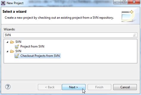 how to open an existing svn project in eclipse stack overflow