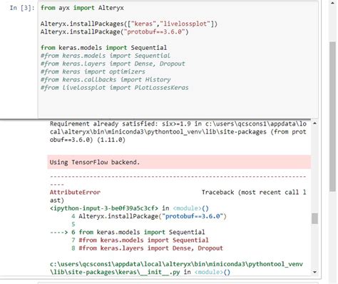 solved error import sequential from keras models in tool alteryx