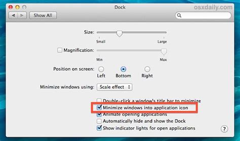 reduce dock clutter in os x by minimizing windows into their app icons