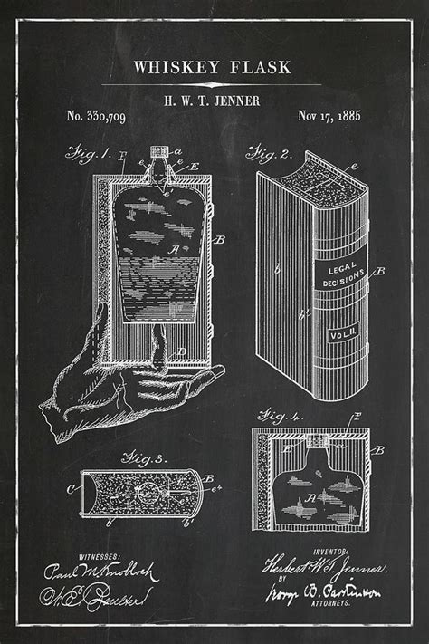 whiskey flask blueprint patent in chalk whiskey patent art digital art