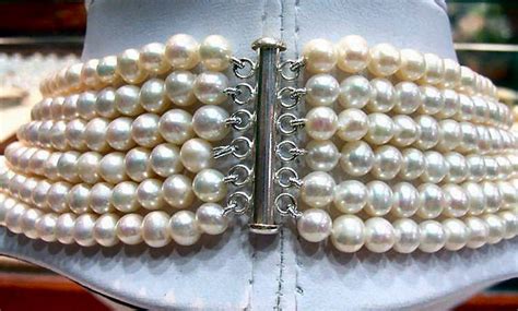 6 Strand Pearl Necklace Freshwater White Pearls 925 Sterling Clasp Han