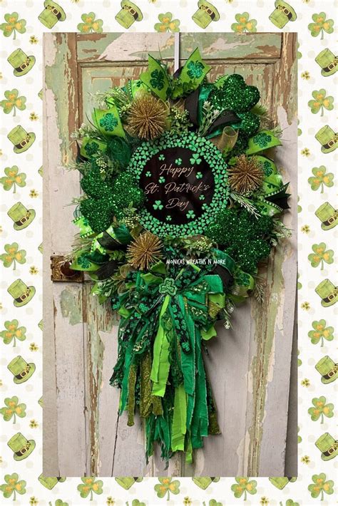 Happy St Patricks Day Wreath For Front Door Spring Wreath Etsy
