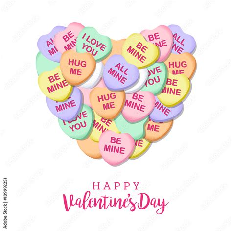 Happy Valentines Day Candy Hearts Square Vector Illustration 1 Stock