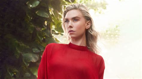 White Hair Girl Model Vanessa Kirby Women Wearing Red Dress Standing In