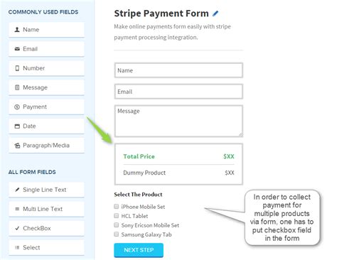 stripe integration create online payment forms formget