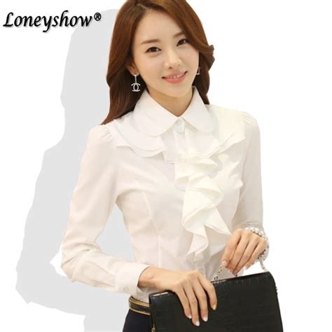 Bow Tie Chiffon Long Sleeve Shirt Korean Style Fashion Ruffles Ladies