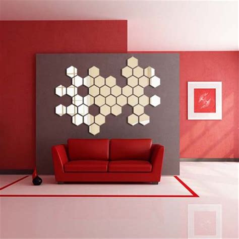 12pcs Diy Wall Sticker Hexagonal 3d Mirror Self Adhesive Mirror Tiles