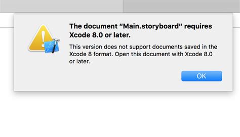 ios the document main storyboard requires xcode 8 0 or later stack