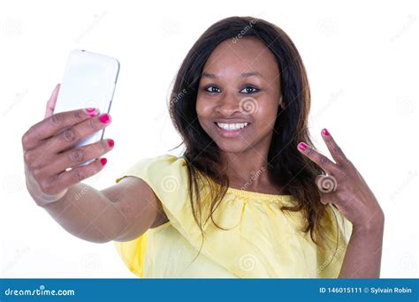 Smiling Attractive African Woman Taking A Selfie Stock Image Image Of