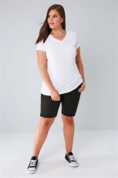 black cool cotton pull on shorts with pockets plus size 16 to 36