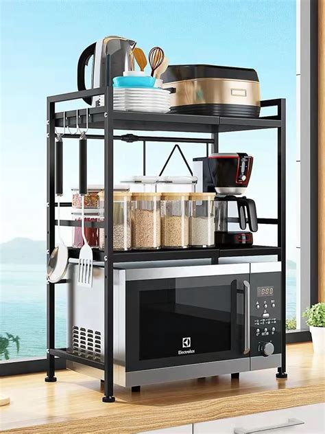 2 Tier Expandable Microwave Oven Rack Kitchen Storage Organizer Cabinet