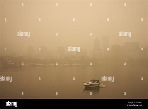 An Orange Smoke Filled Sky Is Seen Above Portlands Downtown Skyline On