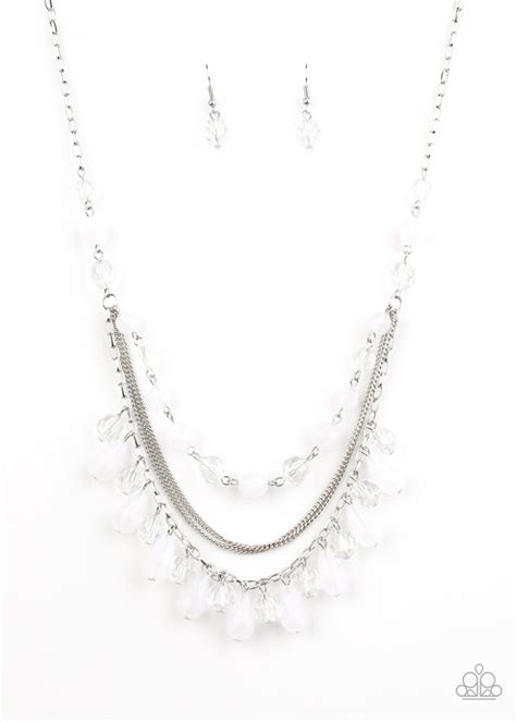 Paparazzi Awe Inspiring Iridescence White Necklace And Earring Set