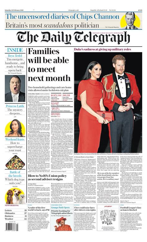 Daily Telegraph Front Page 20th Of February 2021 Tomorrows Papers Today