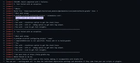 react native eas build p android fails with error plugin with id