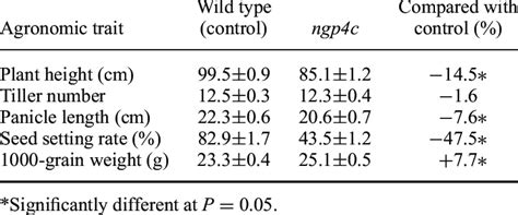Comparison Of Major Agronomic Traits Between The Ngp4c Mutant And Its