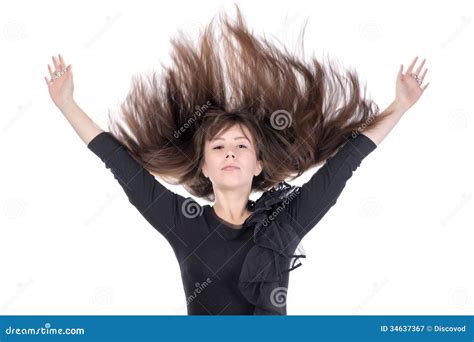 Young Woman With Her Hair Flying In The Air Stock Image Image Of