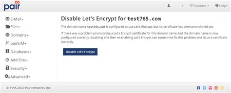 how to disable let s encrypt on a domain knowledge base pair networks