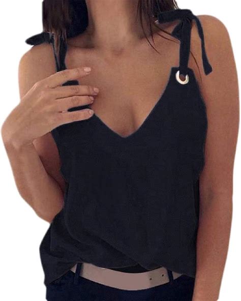 Hande Damen Sommer Spaghetti Träger V Ausschnitt Bandage Bluse Top Tank