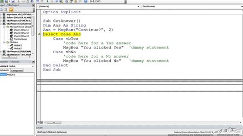 excel vba message box