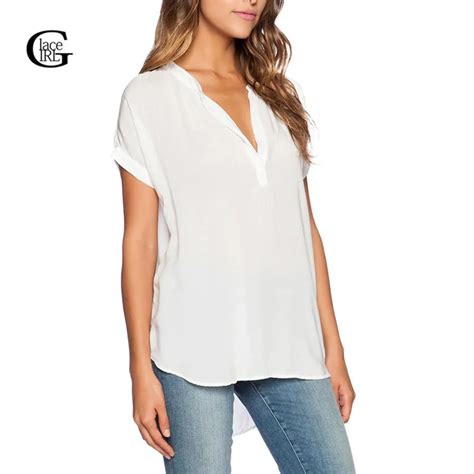 Summer Women Sexy V Neck Shirt Tops Short Sleeve Women Chiffon Blouses