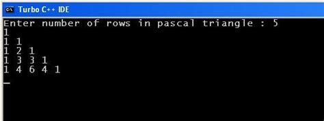 a c program to display a table that represents a pascal triangle of any