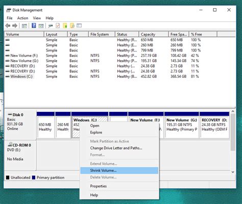 how to shrink windows 10 partition to make space for linux