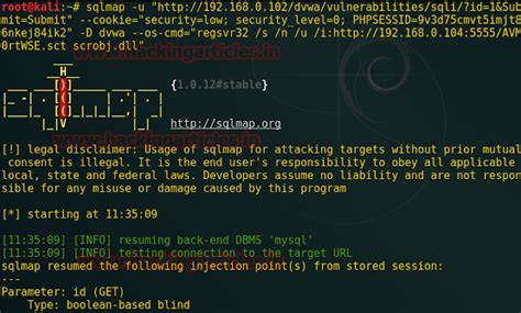 command injection exploitation through sqlmap in dvwa os cmd
