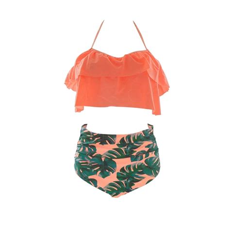 Ycdkk Women Two Piece Swimsuit High Waist Halter Bikini Set Sexy Ruffle