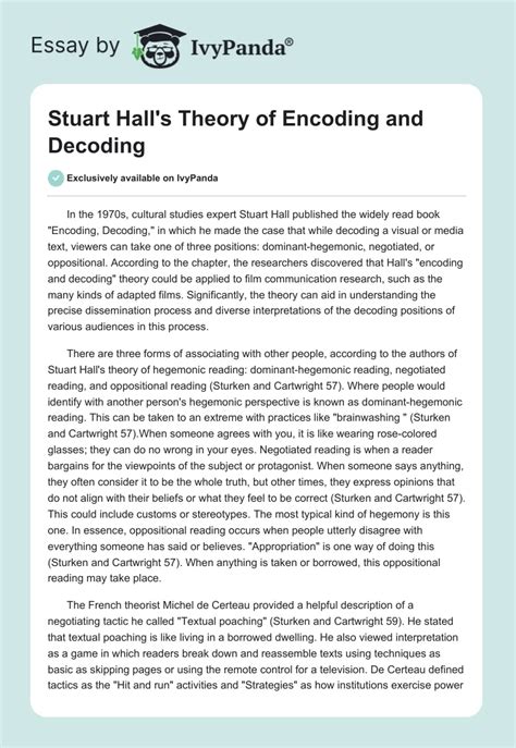 Stuart Halls Theory Of Encoding And Decoding 584 Words Essay Example