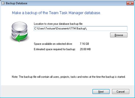 team task manager backup and restore database