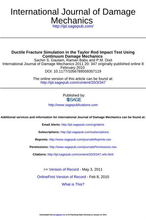 Pdf Ductile Fracture Simulation In The Taylor Rod Impact Test Using