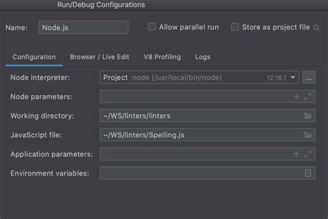 node js interpreters dialog webstorm