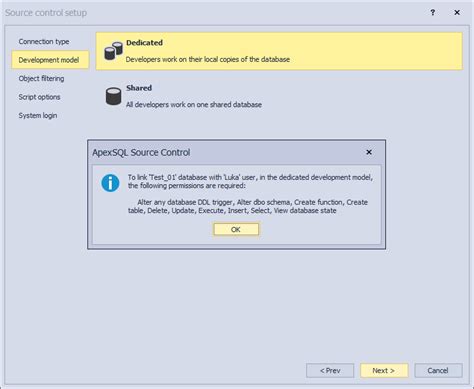 minimal permissions for azure sql database in database source control